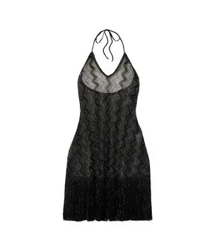 Missoni Fringed Metallic Crochet-knit Halterneck Dress - Black