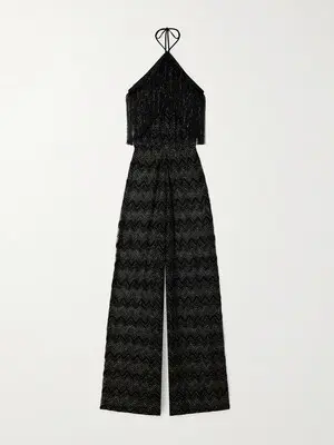 Missoni Fringed Metallic Crochet-knit Jumpsuit - Black