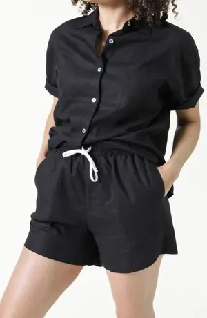 POPLINEN Rita Linen Shorts - Black