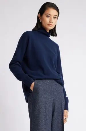 Nordstrom Oversize Cashmere Turtleneck Sweater - Navy Night