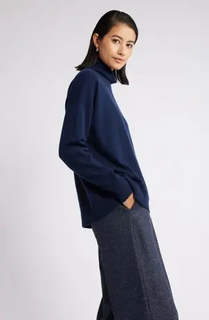 Nordstrom Oversize Cashmere Turtleneck Sweater - Navy Night