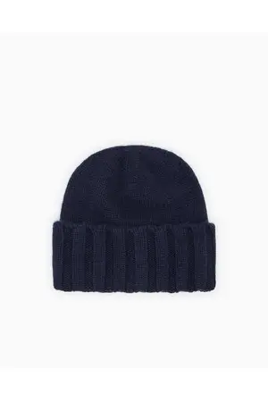 Emporio Armani Ribbed Cashmere Beanie - Navy