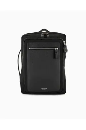 Giorgio Armani Asv Nylon And Pebbled Leather Backpack - Black