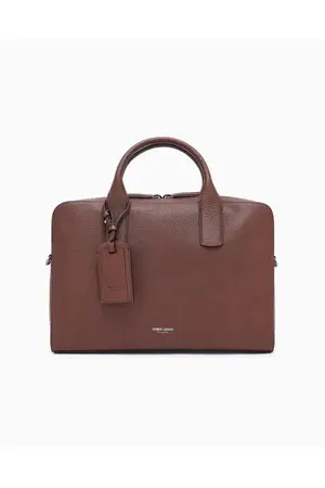 Giorgio Armani Pebbled Leather Briefcase - Brown