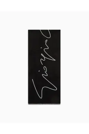Giorgio Armani Two-tone Wool And Silk Scarf With Signature Logo - Black