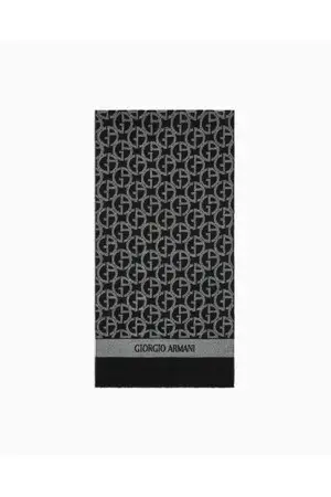 Giorgio Armani Wool Scarf With Jacquard Monogram - Black