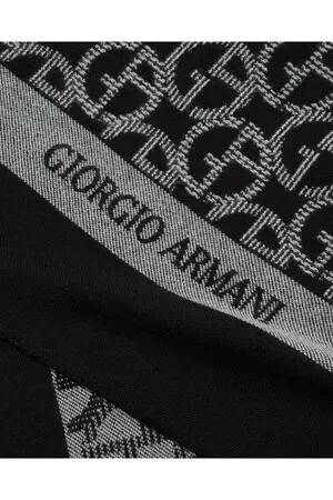 Giorgio Armani Wool Scarf With Jacquard Monogram - Black