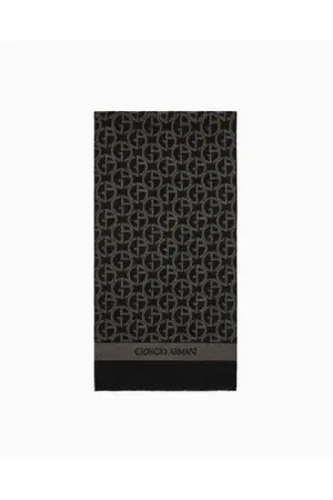 Giorgio Armani Wool Scarf With Jacquard Monogram - Natural
