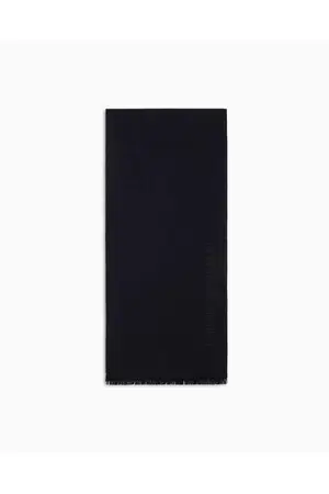 Emporio Armani Wool Scarf With Jacquard Logo Lettering - Navy