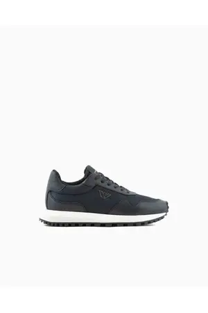 Emporio Armani Recycled Nylon Sneakers With Saffiano Details - Navy