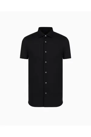 Emporio Armani Asv Short-sleeved Lyocell-blend Jersey Shirt - Black