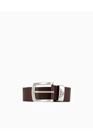 Emporio Armani Leather Belt With Logo Buckle - Red