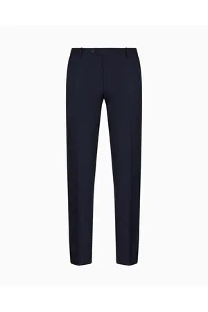Emporio Armani Worsted Virgin-wool Trousers - Navy