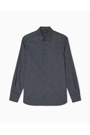 Emporio Armani Printed Stretch Cotton Shirt - Blue