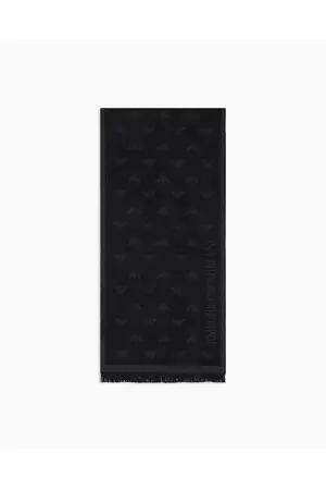 Emporio Armani Wool Scarf With All-over Jacquard Eagle - Grey