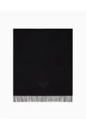 Emporio Armani Fringed Scarf With Eagle Print - Black