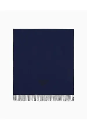 Emporio Armani Fringed Scarf With Eagle Print - Navy