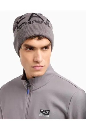 EA7 EA7 Visibility Beanie With Oversized Logo Grey