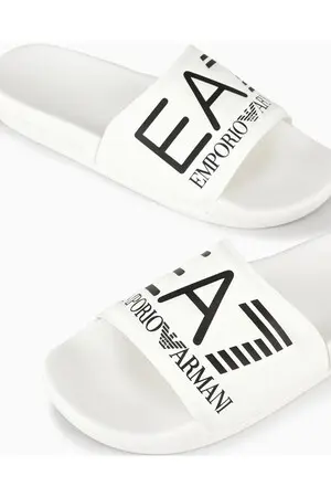 Emporio Armani Ea7 Slides With Oversized Logo - White
