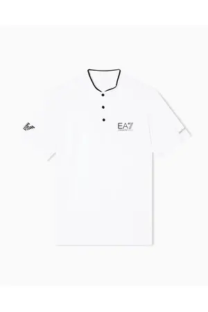 EA7 Tennis Pro Henley-collar Polo Shirt In Ventus7 Technical Fabric - White