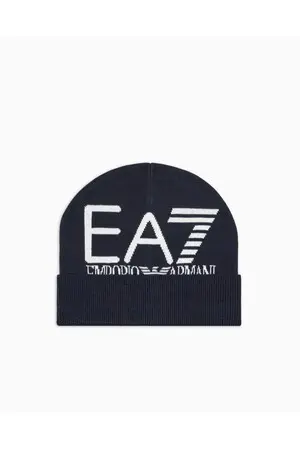 Emporio Armani Ea7 Visibility Beanie With Oversized Logo - Navy