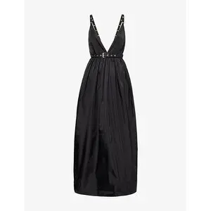 GANNI Duchesse Strap V-neckline Nylon Midi Dress