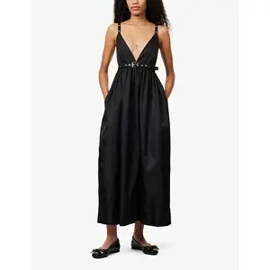 GANNI Duchesse Strap V-neckline Nylon Midi Dress