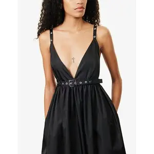 GANNI Duchesse Strap V-neckline Nylon Midi Dress
