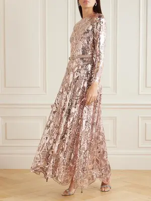 long sleeve elie saab dresses Elie Saab Sequined Tulle Gown in Blue
