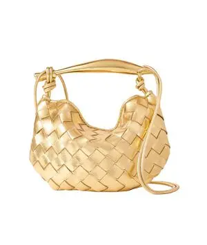 Bottega Veneta Intrecciato Metallic Leather Shoulder Bag - Gold