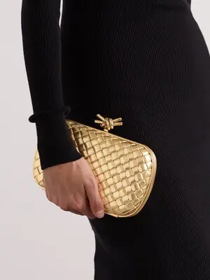 Bottega Veneta Knot Padded Intrecciato Metallic Leather Clutch - Gold