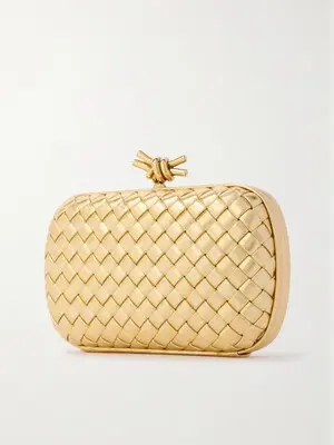 Bottega Veneta Knot Padded Intrecciato Metallic Leather Clutch - Gold