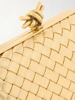 Bottega Veneta Knot Padded Intrecciato Metallic Leather Clutch - Gold
