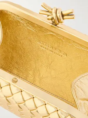 Bottega Veneta Knot Padded Intrecciato Metallic Leather Clutch - Gold