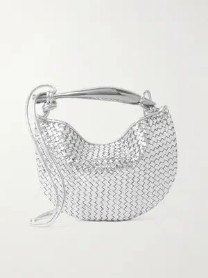 Bottega Veneta Baby Sardine Intrecciato Metallic Leather Shoulder Bag - Silver