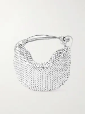 Bottega Veneta Baby Sardine Intrecciato Metallic Leather Shoulder Bag - Silver