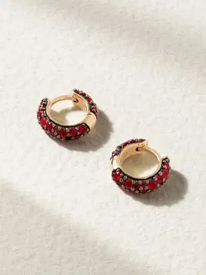 LUCY DELIUS Chubby Rhodium-plated 14-karat Gold Ruby Hoop Earrings - Red