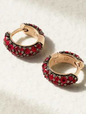 LUCY DELIUS Chubby Rhodium-plated 14-karat Gold Ruby Hoop Earrings - Red