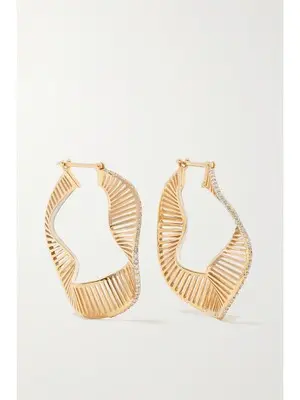 L’ATELIER NAWBAR Twisted Waves 18-karat Enamel And Diamond Hoop Earrings - Gold