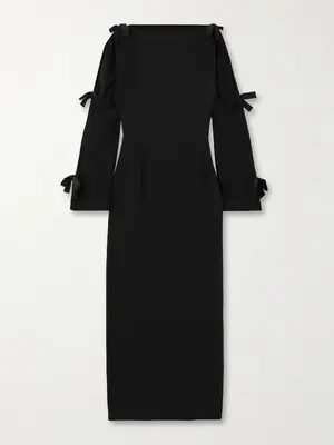 Bernadette Bow-embellished Silk Crepe De Chine Midi Dress - Black