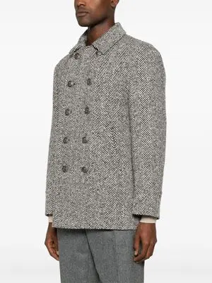 Brunello Cucinelli Chevron Virgin Wool Pea Coat
