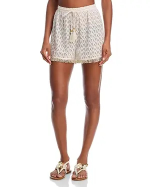 Ramy Brook Zig Zag Mina Cover Up Shorts - White/gold