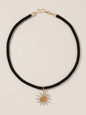Yvonne Léon Soleil 9-karat Gold, Cord, Citrine And Diamond Necklace - Black