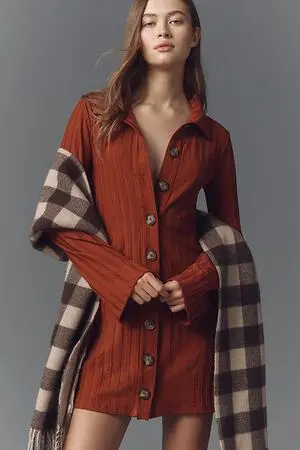 REFORMATION Benton Ribbed Button-front Mini Dress