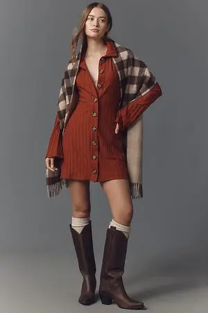 REFORMATION Benton Ribbed Button-front Mini Dress