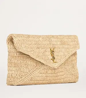 Saint Laurent Raffia Cassandre Envelope Pouch - Brown