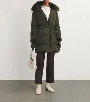 YVES SALOMON Down Puffer Coat With Fox Fur Collar And Rabbit Fur Mittens