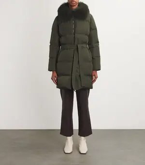 YVES SALOMON Down Puffer Coat With Fox Fur Collar And Rabbit Fur Mittens