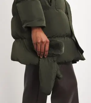YVES SALOMON Down Puffer Coat With Fox Fur Collar And Rabbit Fur Mittens