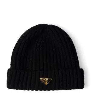 Prada Wool Beanie With Logo - Black